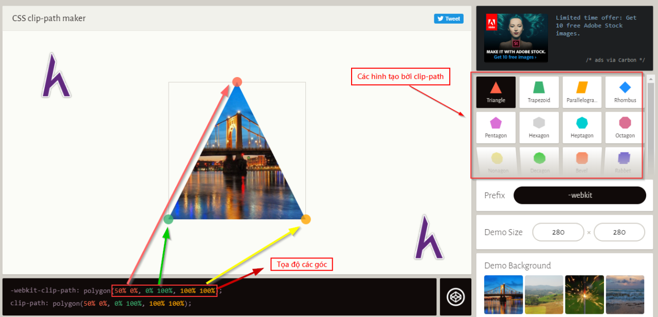 Tạo hình cho background image với CSS Clip path How Kteam